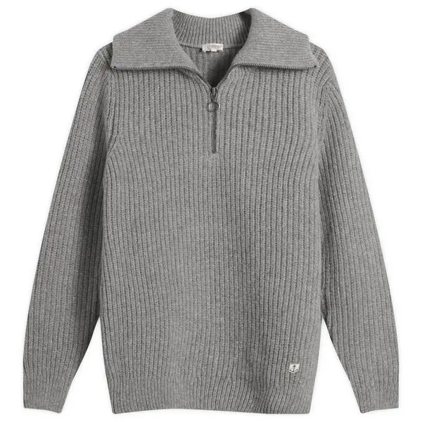 Armor Lux Half Zip Rib Knit Jumper - Slate