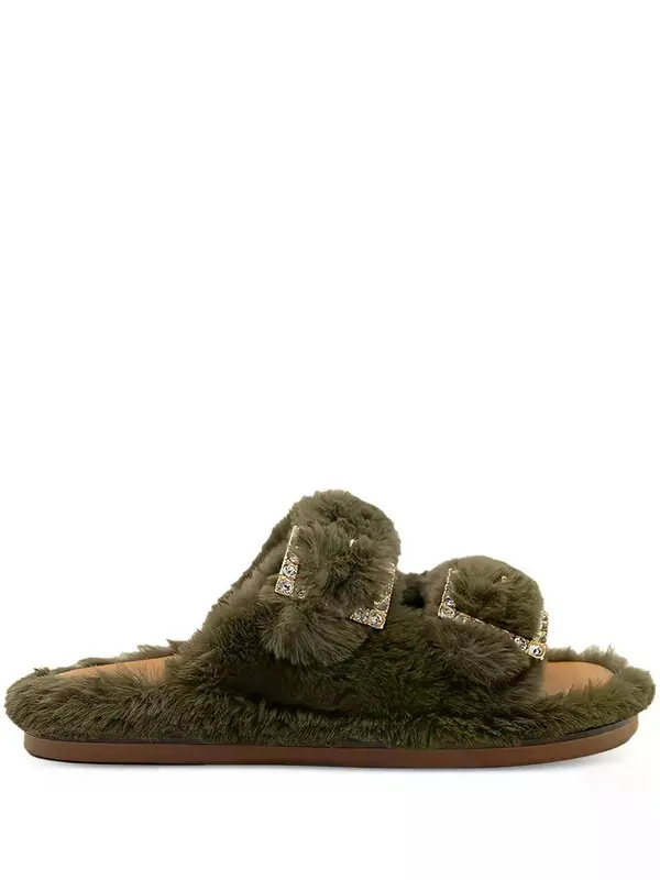 ALIBI Greta Double-buckle Eco-fur Slippers