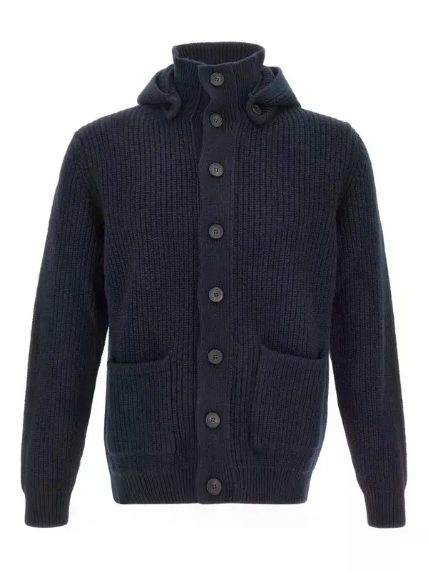 FILIPPO DE LAURENTIIS Ribbed Hooded Cardigan - Blue