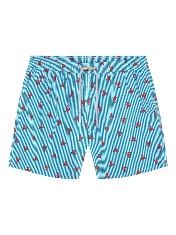 MC2 SAINT BARTH Lobster-print Striped Swim Shorts - Blue