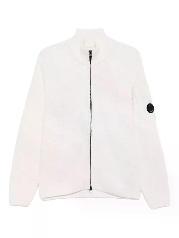 C.P. COMPANY Zip-front Waffle-knit Cardigan With Goggle Patch - Neutrals