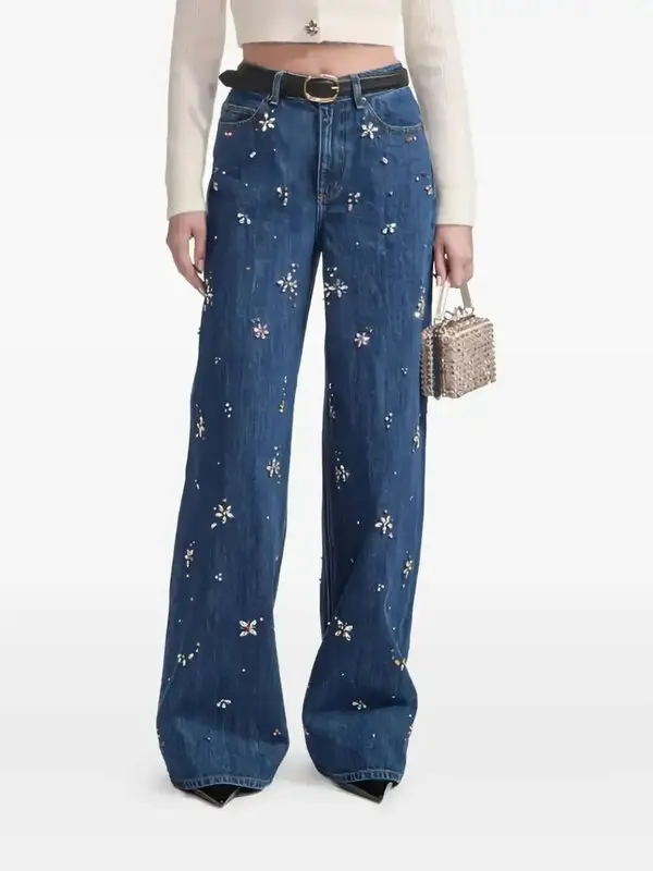 SELF-PORTRAIT Crystal-embellished Wide-leg Jeans - Luminare