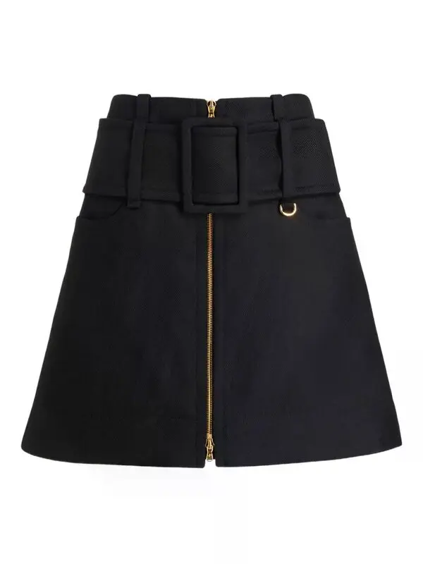 Patou Belted Zip-front Mini Skirt