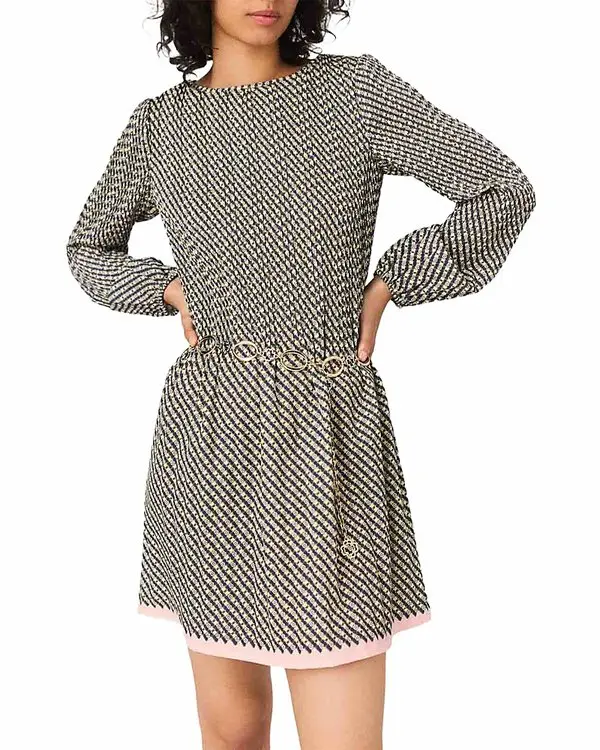 Maje Patterned Pleated Dress - Ecru Print-tie