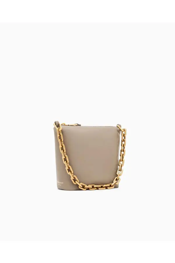 Emporio Armani Leather Hobo Bag With Chain Strap - Beige