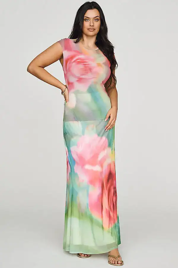 Afrm Tegan Power Mesh Maxi Skirt - Green Rose | Editorialist