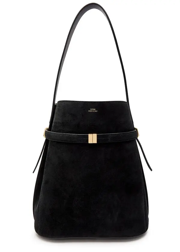 TOTÊME Belted Suede Bucket Bag - Black