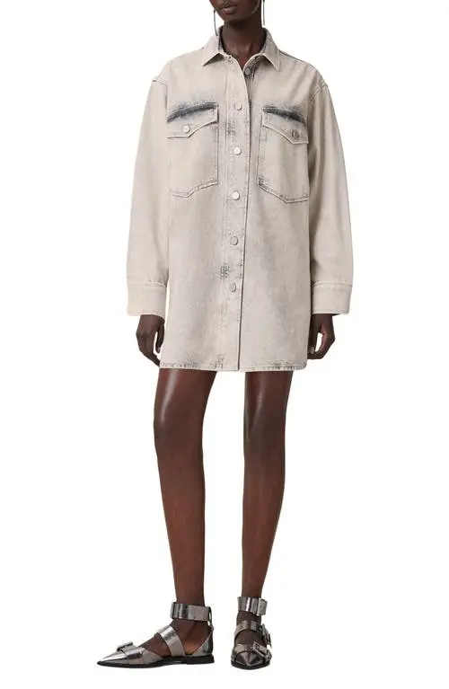 All Saints Faye Sparkle Embellished Long Sleeve Shacket Minidress