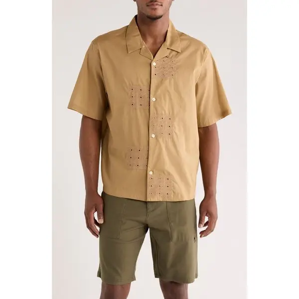 PACSUN Ritz Pointelle Cotton Poplin Camp Shirt - Brown