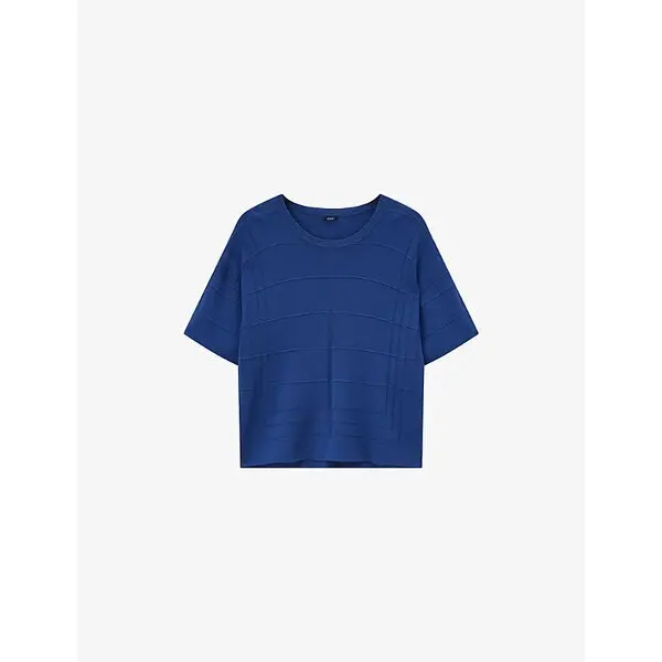 JOSEPH Grid-knit Boxy-fit Viscose-blend T-shirt - Cobalt