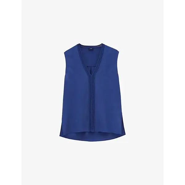 JOSEPH Knitted-trim Silk-crepe Blouse - Cobalt
