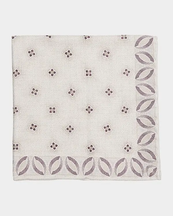 Brunello Cucinelli Silk Floral Print Pocket Square - White/purple
