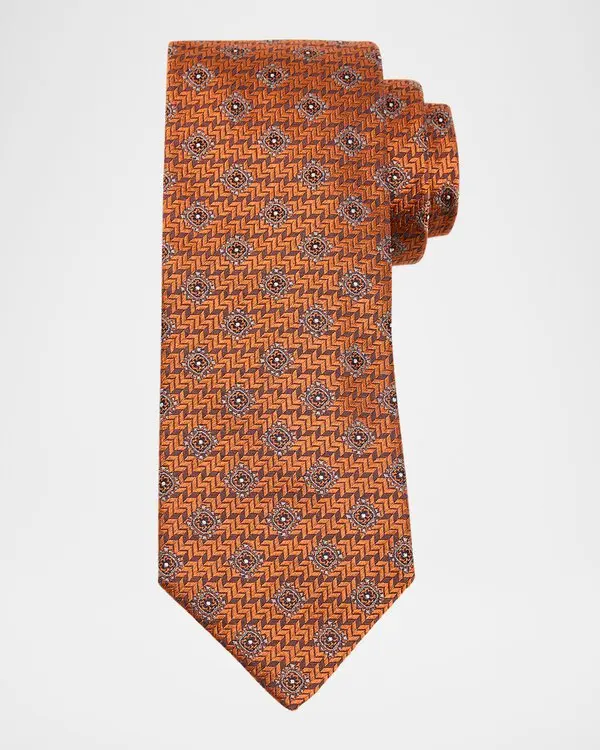 Brunello Cucinelli Geometric Tile Jacquard Neck Tie - Rust