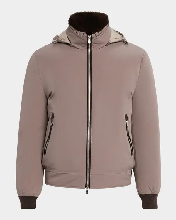Brunello Cucinelli Full-zip Nylon And Shearling Jacket With Detachable Hood - Dove Grey