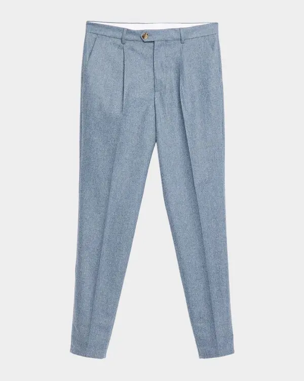 Brunello Cucinelli Wool Flannel Single-pleated Pants - Cloud