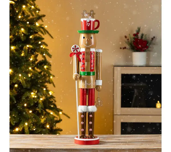 GLITZHOME 24'h Wooden Christmas Gingerbread Nutcracker