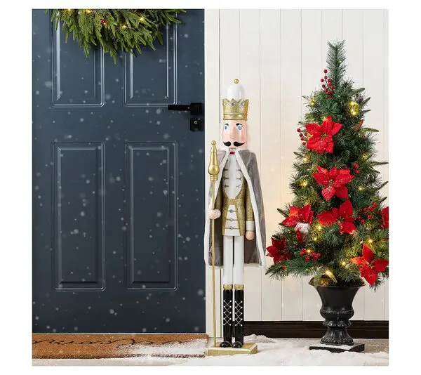 GLITZHOME 42'h Wooden Christmas Silver Dressed Ing Nutcracker
