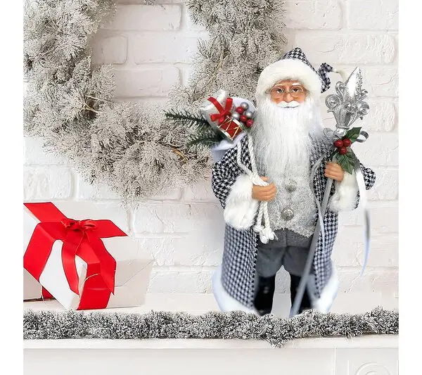 SANTA'S WORKSHOP 15' Houndstooth And Silver San Ta