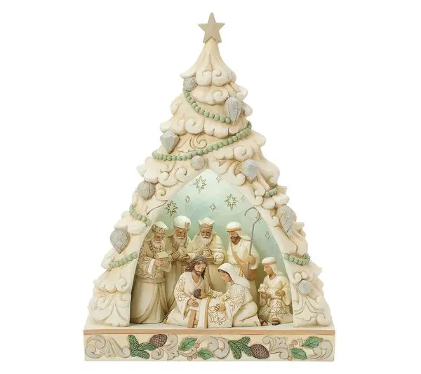 JIM SHORE Heartwood Creek Woodland Tree Nativit Y Lit Diorama