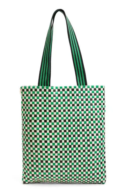 Clare V. Carryall Woven Leather Tote - Green Apple Multi Woven Checke
