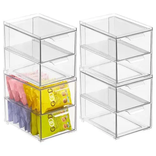 MDESIGN Plastic Stackable Kitchen Pantry Organizer With Drawer4 Pack