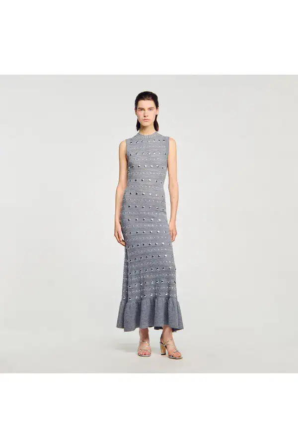 Sandro Studded Knit Maxi Dress - Black / White / Pink / Gray - 50% Off |  Editorialist