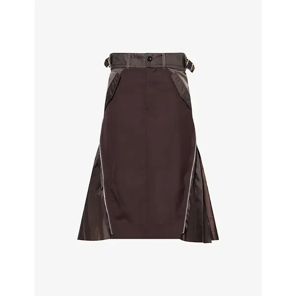 Sacai Pleated Woven Midi Skirt