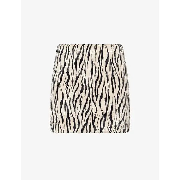 Remain Birger Christensen Printed Faux-fur Mini Skirt