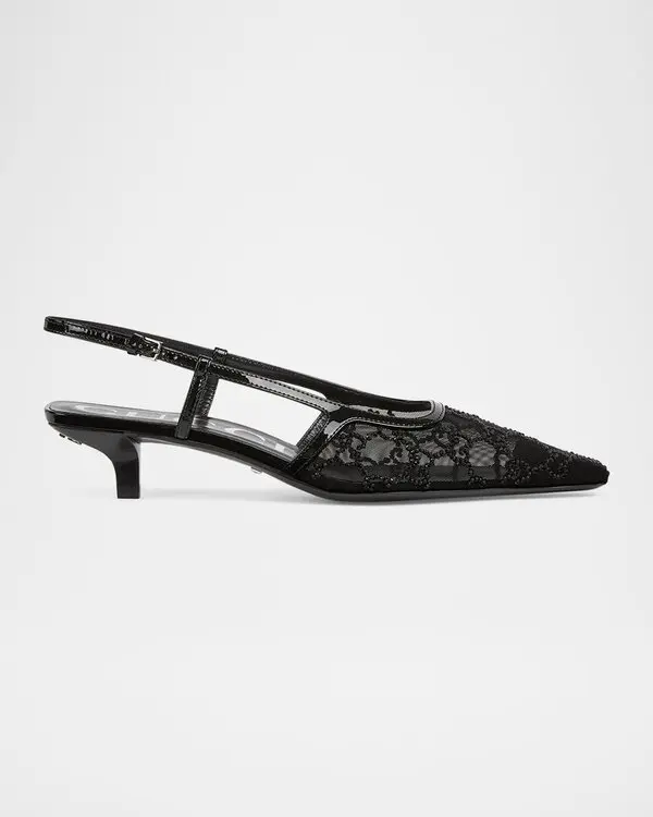 Gucci Crystal Gg Mesh Slingback Pumps - Black