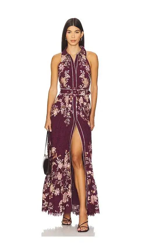 HEMANT AND NANDITA Long Shirt Dress With Buckle Belt in Burgundy - size L