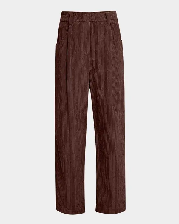 Brunello Cucinelli Soft Corduroy Pleated Ankle Pants