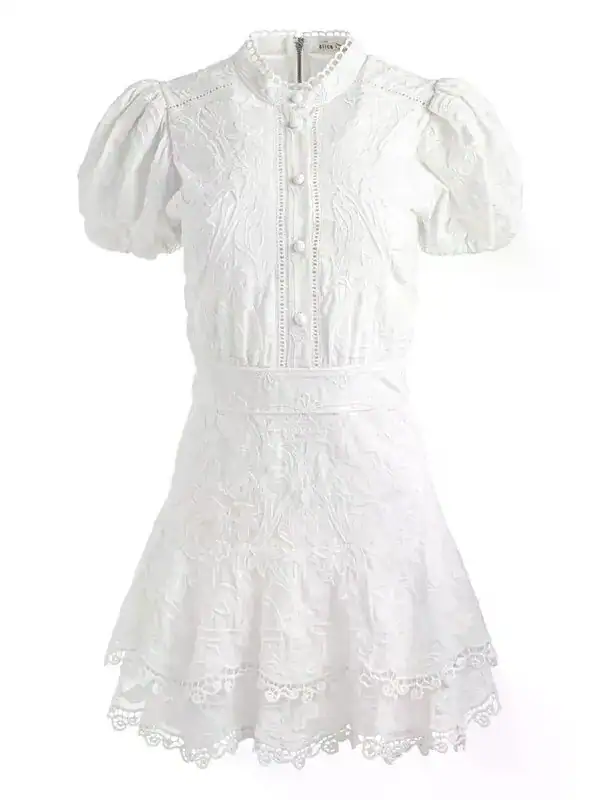 meeko embroidered ruffled sleeve shirt dress Miss Circle Women's Jamila White Shirt Mini Dress with Embroidered Waist Detail