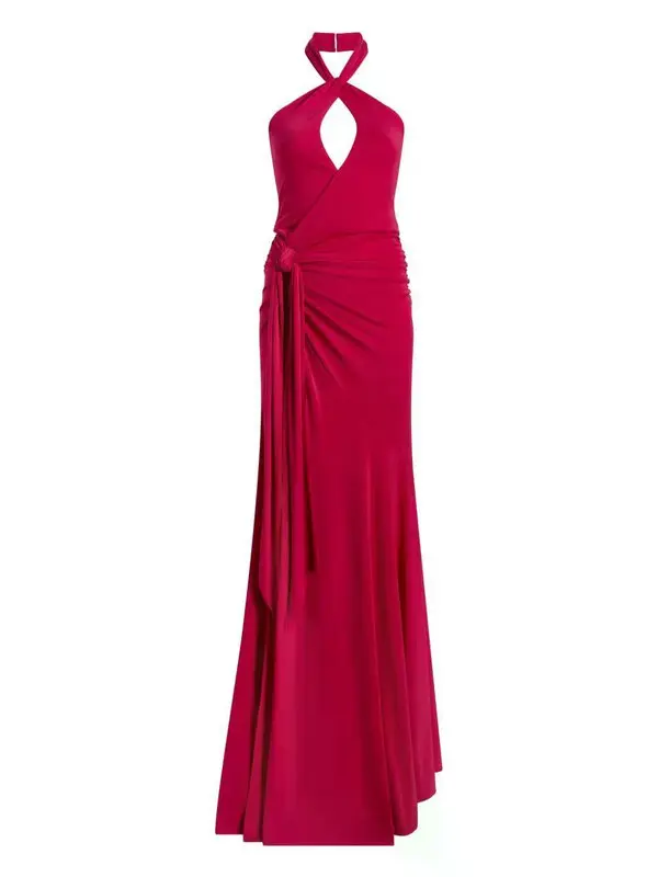 Cinq À Sept Halterneck Gown With Knotted Detail - Red