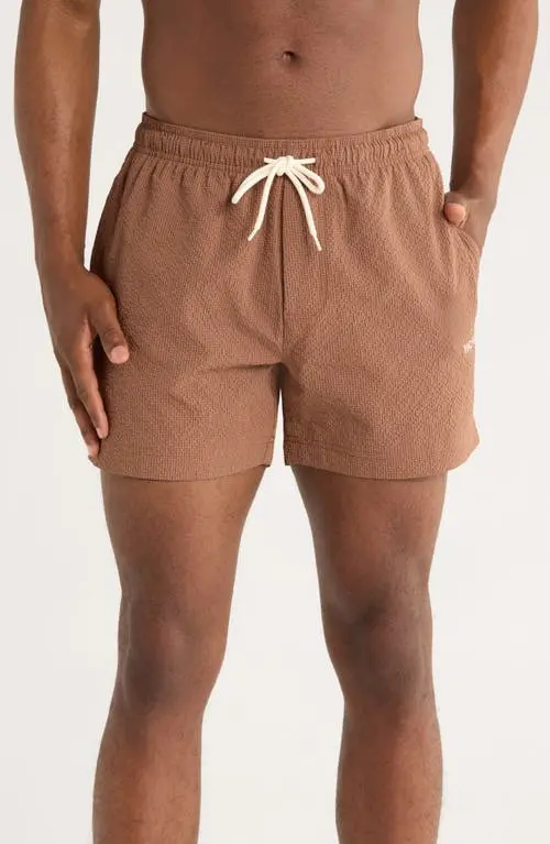 PACSUN Solid Seersucker Swim Trunks - Acorn