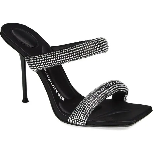 Alexander Wang Julie Tubular Crystal Embellished Slide Sandal - Black/silver