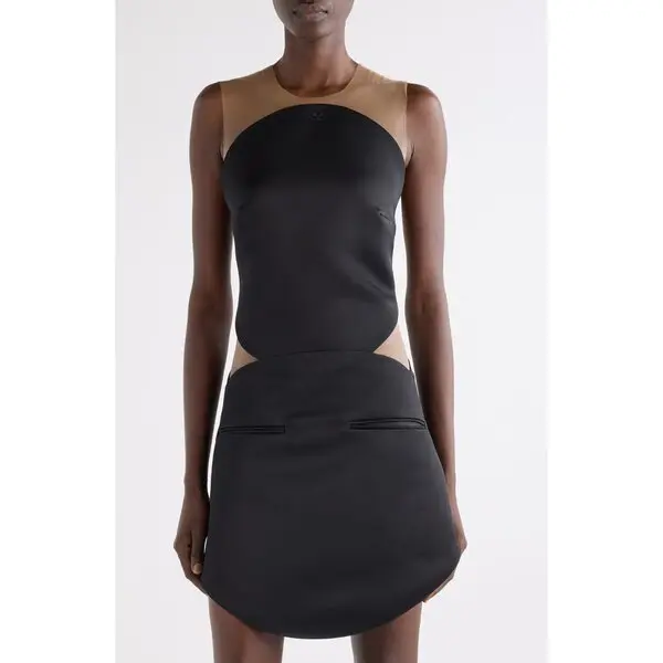 COURREGES Illusion Inset Circle Satin Bodysuit - Black