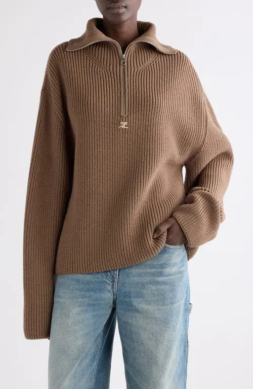 COURREGES Trucker Wool Rib Half-zip Sweater
