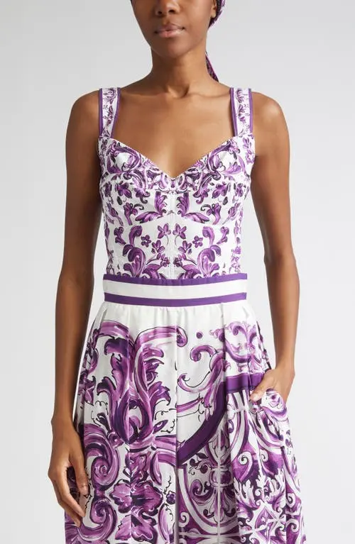 Dolce & Gabbana Majolica Print Poplin Bustier Top