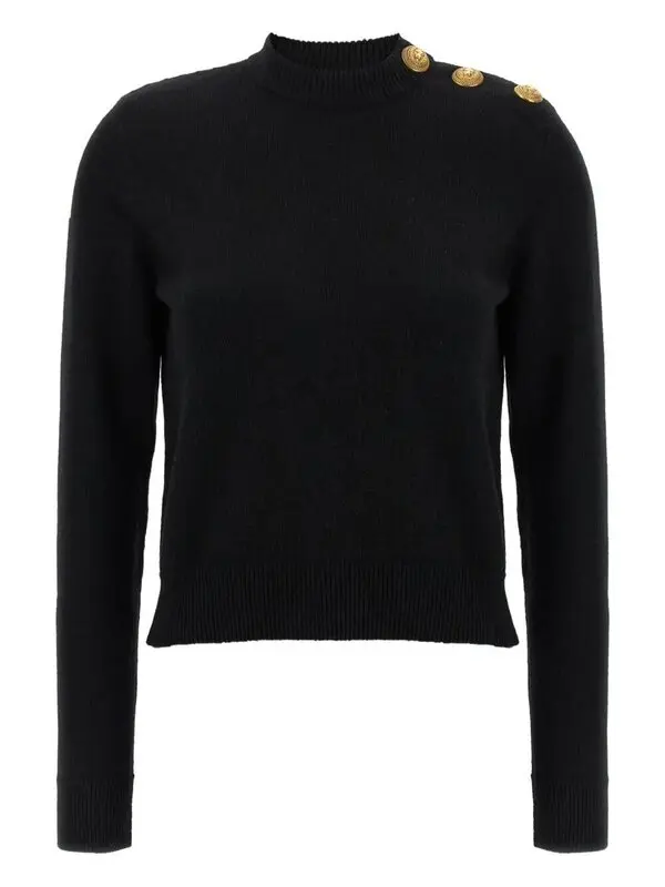 Balmain Cashmere Blend Buttoned Sweater - Black