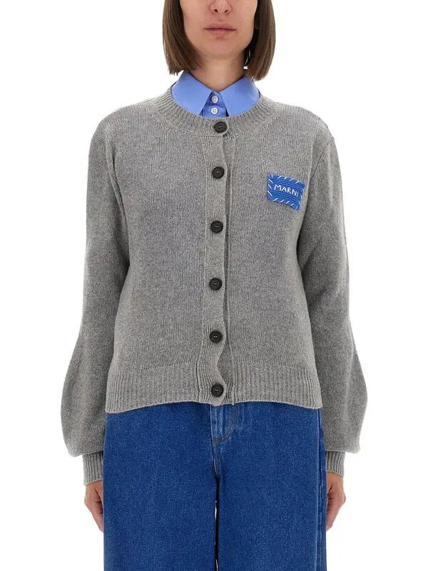 Marni Cashmere Cardigan With Logo - Grey