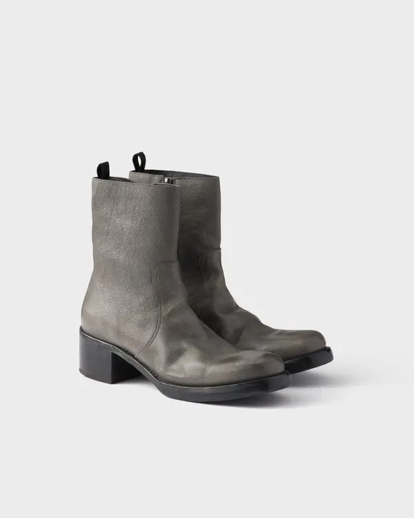 Prada Leather Booties - Mercury Gray