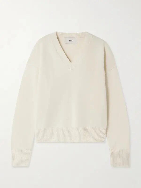 Ami Oversized Embroidered Wool And Cashmere-blend Sweater
