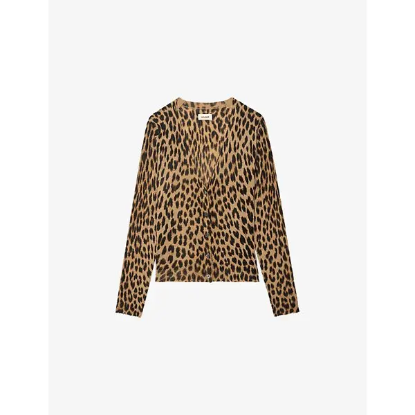 Zadig&Voltaire Manala Leopard-print Cashmere Cardigan - Daim