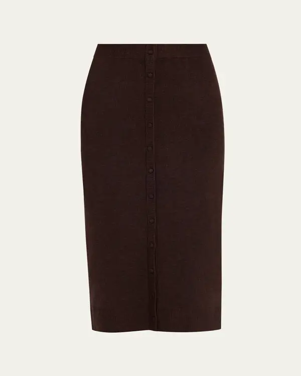 Victoria Beckham Knit Button-front Midi Skirt - Dark Chocolate