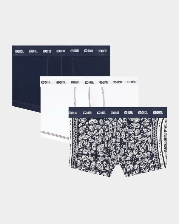 Diesel Damien Logo Waistband 3-pack Boxer Briefs - Blue/white