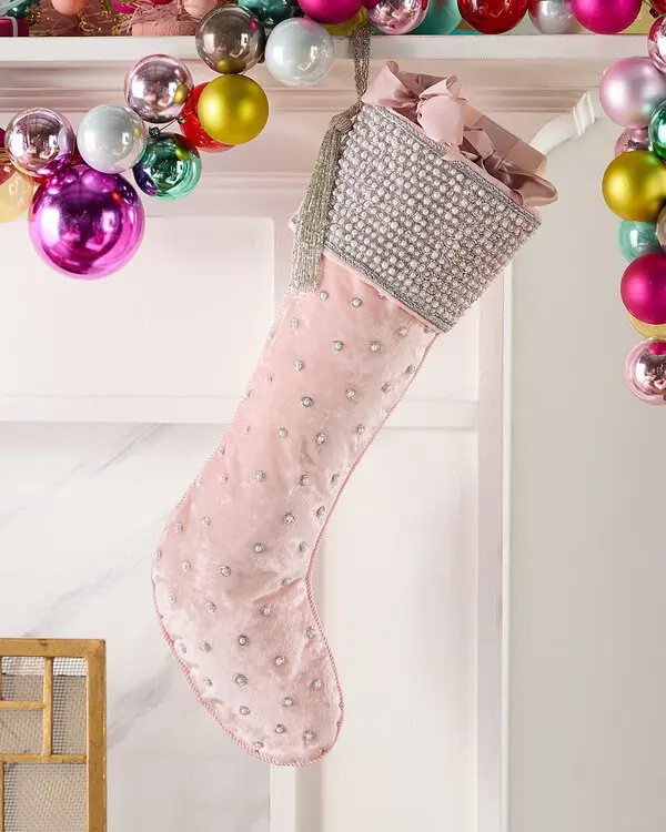 SUDHA PENNATHUR Pearly Pink Velvet Christmas Stocking