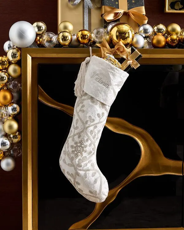 SUDHA PENNATHUR Velvet Christmas Stocking With Beading, Personalized