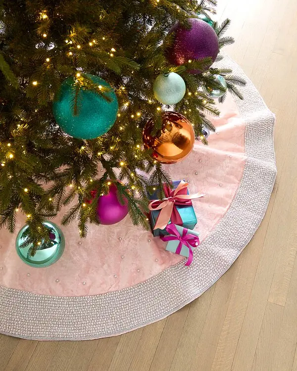 SUDHA PENNATHUR Pink Christmas Tree Skirt With Pearly Border, 60