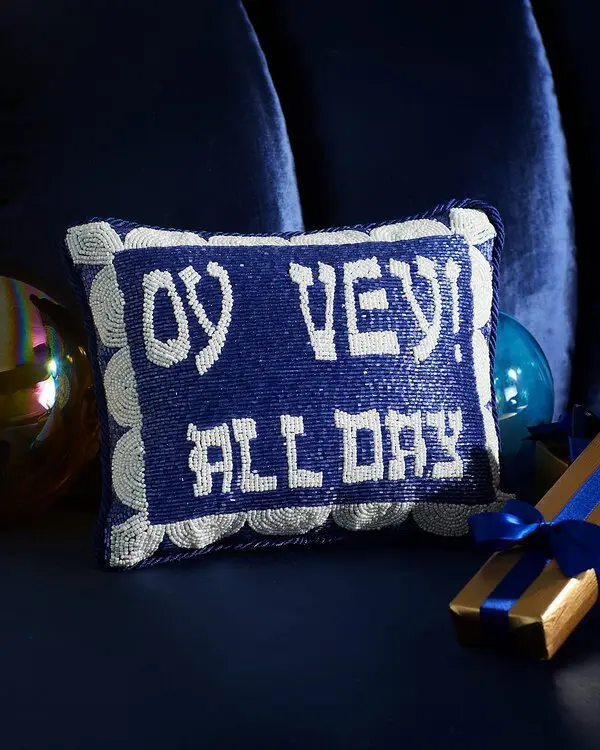 SUDHA PENNATHUR Oy Vey All Day Beaded Hanukkah Pillow, 8" X 10