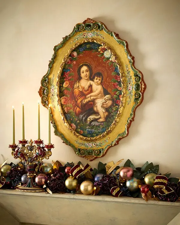 Neiman Marcus Mother And Child Oil Painting With Oval Italian Frame